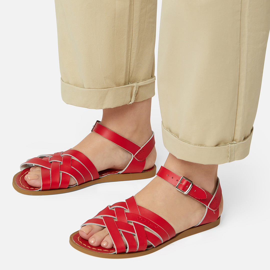 Red & Claret Flat Lather Summer Sandals for Women